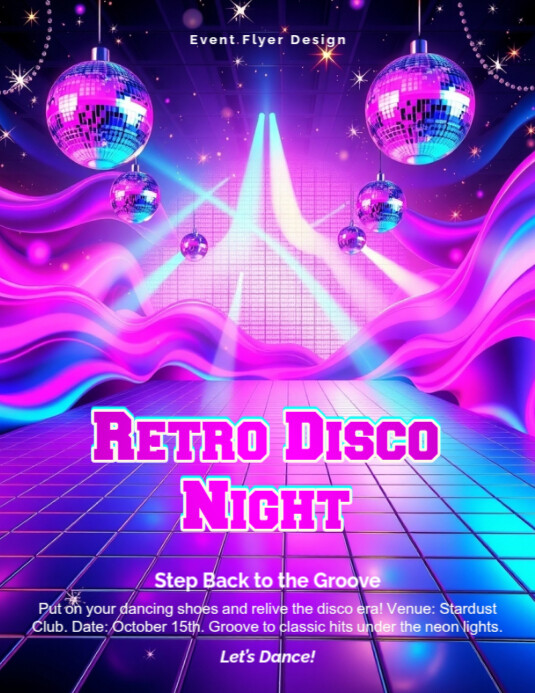 Retro neon vintage disco party flyer editable template | PosterMyWall