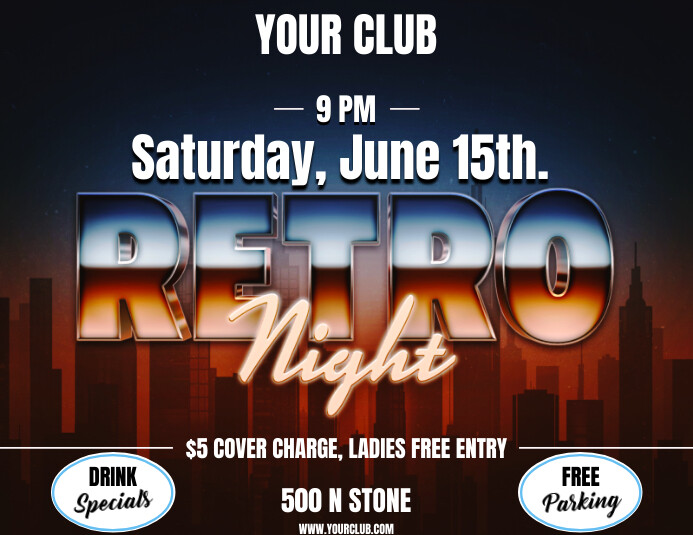 RETRO NIGHT Template | PosterMyWall