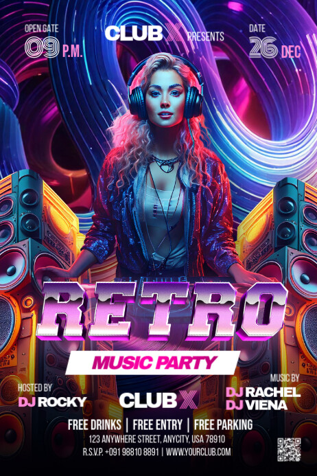 Retro Night Party Flyer Template | PosterMyWall
