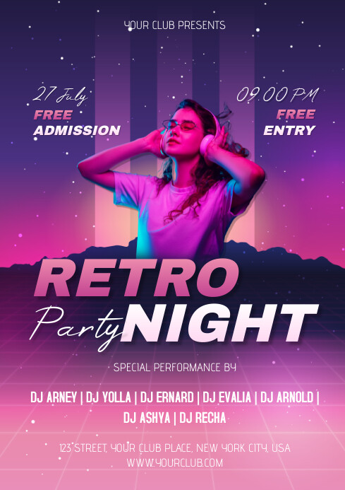 Retro Night Party Poster Flyer Template | PosterMyWall