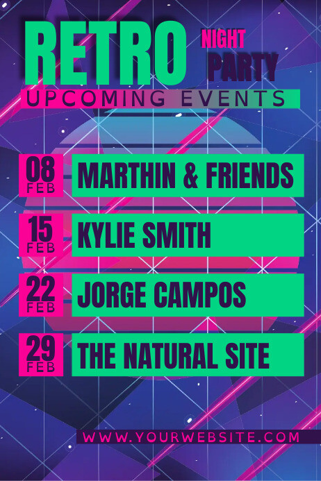 Retro Night Party Upcoming Events Template | PosterMyWall