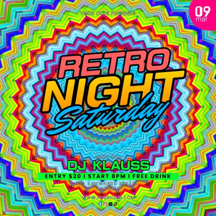 Retro Night Saturday Template | PosterMyWall