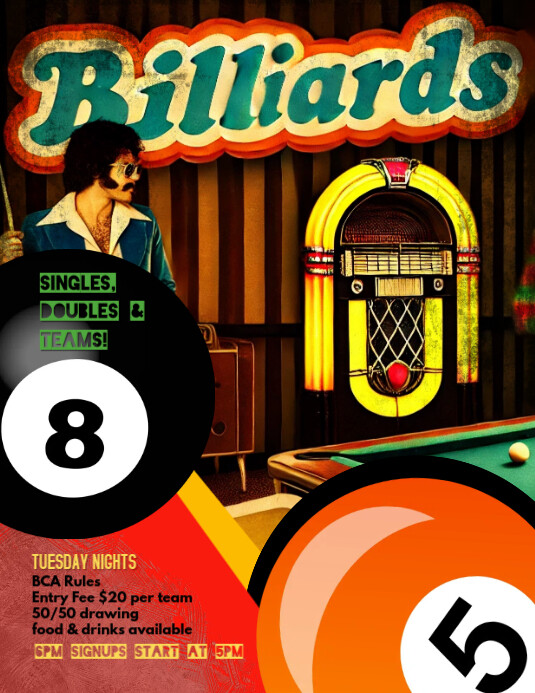 Retro Pool Billiards Event Flyer Template | PosterMyWall