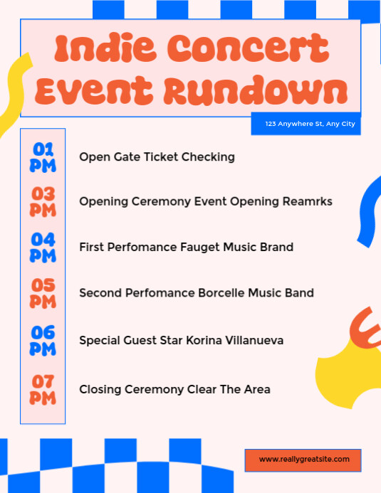 Szablon Retro Style Indie Concert Event Rundown Flyer (Us Letter ...
