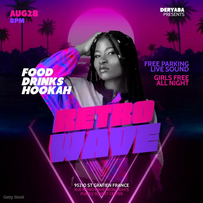 Retro Wave 80's Sunset Sunrise Party Flyer Template | PosterMyWall