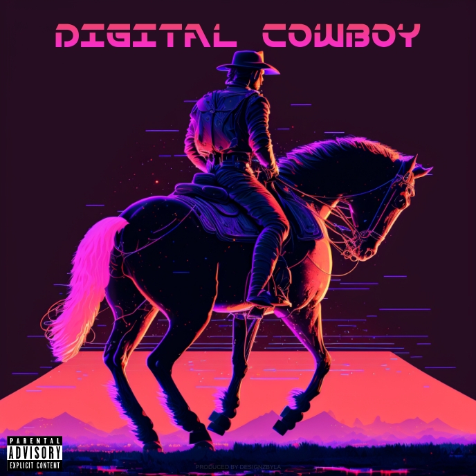 Retrowave Cowboy Album Cover Design template | PosterMyWall