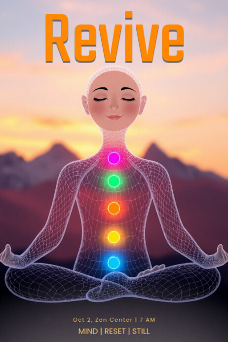 Copy of revive meditation poster design with 3d wireframe human and ...