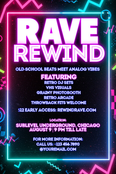 REWIND MODE: RAVE UNLOCKED Template | PosterMyWall