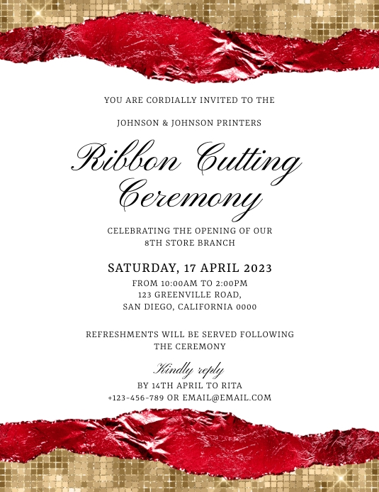 Plantilla de Ribbon Cutting Launch Party Invitation Templa | PosterMyWall