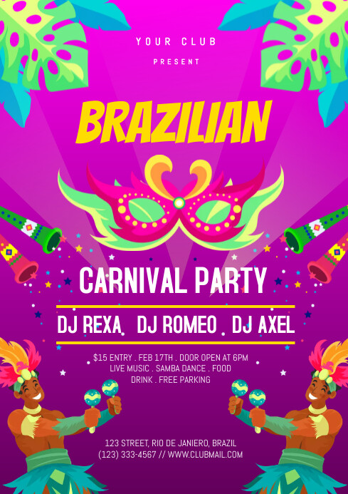 Rio Brazilian Carnival Party Flyer Template | PosterMyWall
