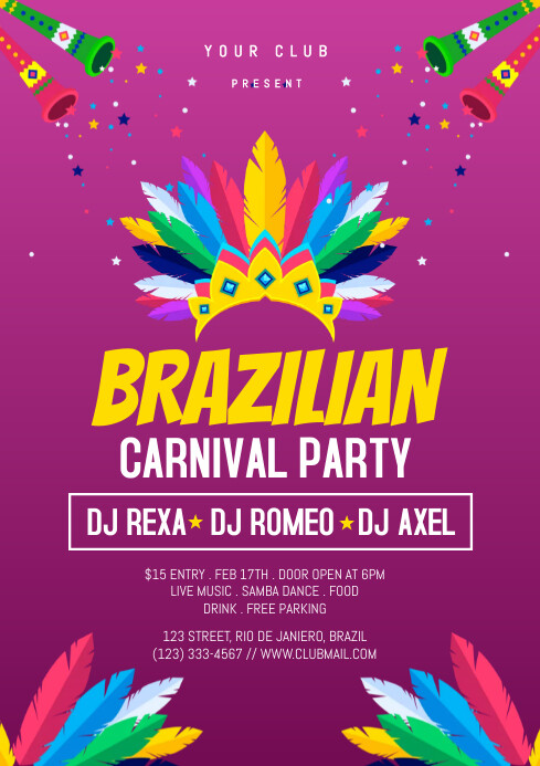 Rio Brazilian Party Flyer Template | PosterMyWall