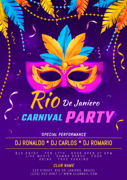 RIO CARNIVAL PARTY Template | PosterMyWall