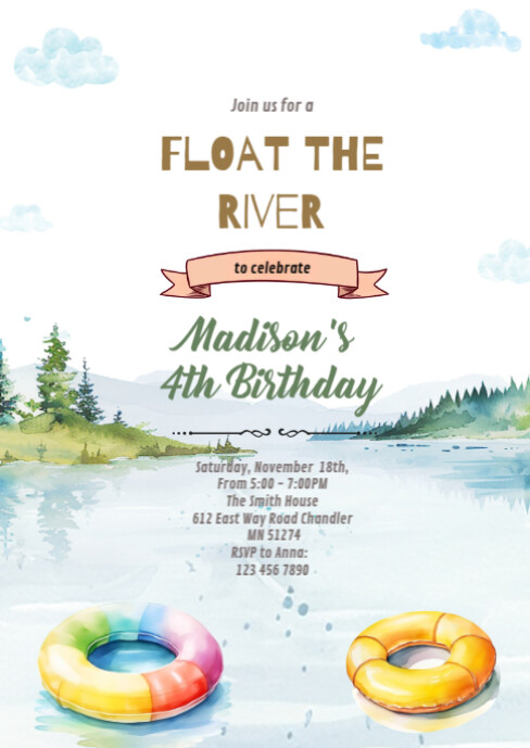 Copy of River Float birthday party Invitation | PosterMyWall