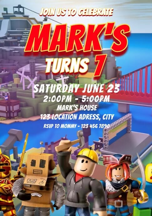 Roblox Joyful Birthday Invitation Template A4 | PosterMyWall