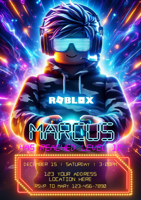Roblox Neon Birthday Invitation-Vorlage | PosterMyWall