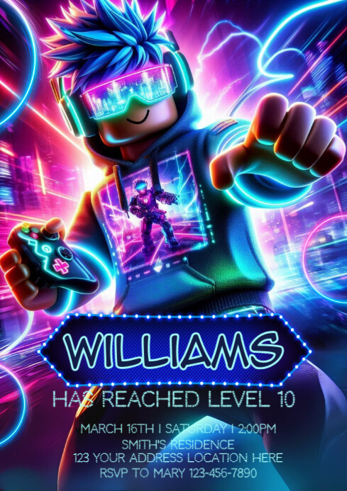 Copy of Roblox Neon Glowing Light Birthday Invitation | PosterMyWall