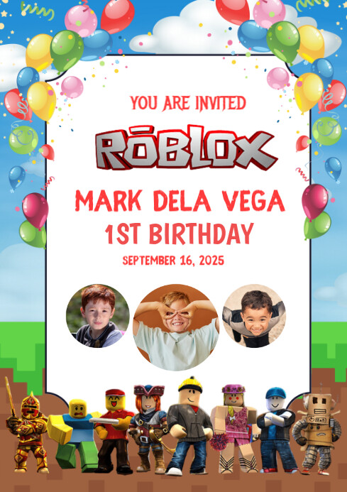Roblox Themed 1st Birthday Invitation templaat | PosterMyWall