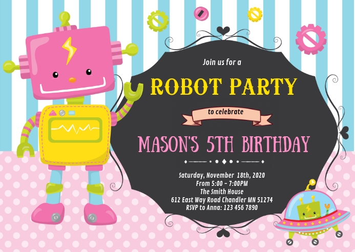 Robot birthday party invitation Template | PosterMyWall