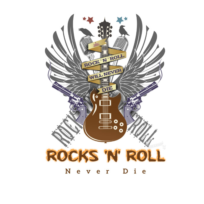 Rock 'n' Roll Will Never Die Logo, Guitar Roc Template | PosterMyWall