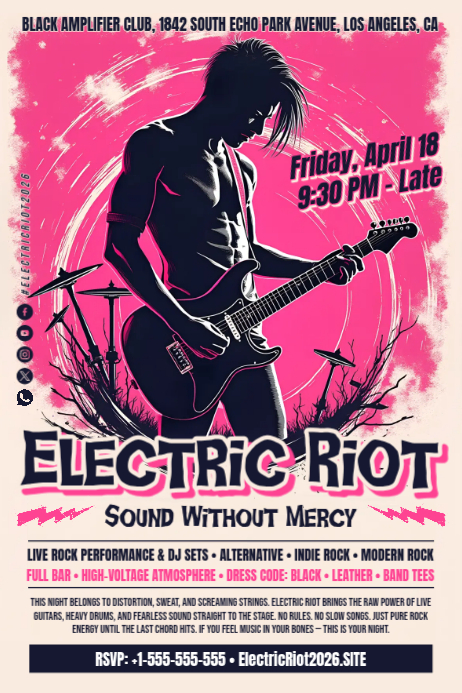 Rock Music Night Club Party Poster Template | PosterMyWall