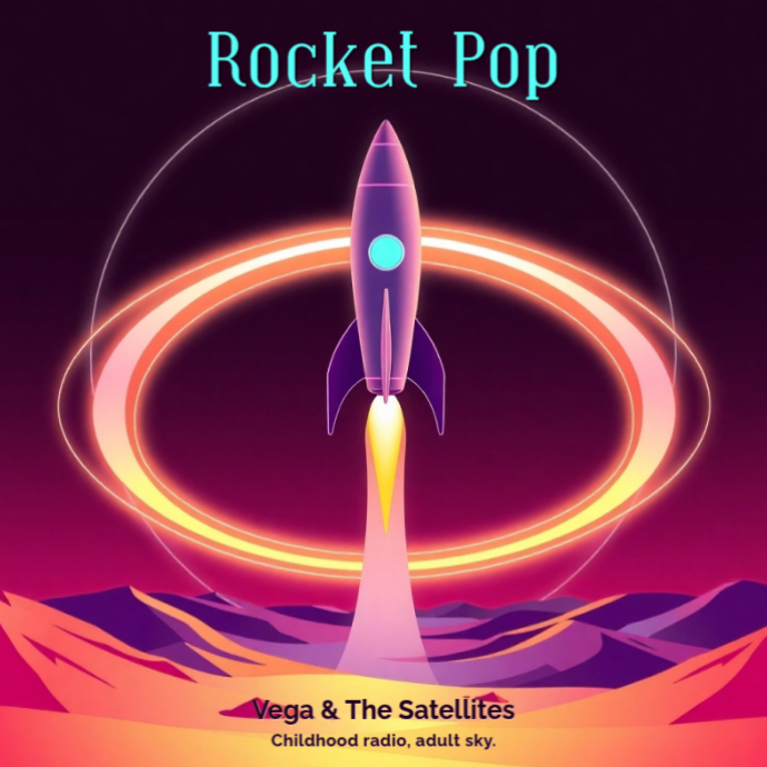 Rocket Pop — Retro-Futurist Vector Album Cover (Flat Geometric Neon Art ...