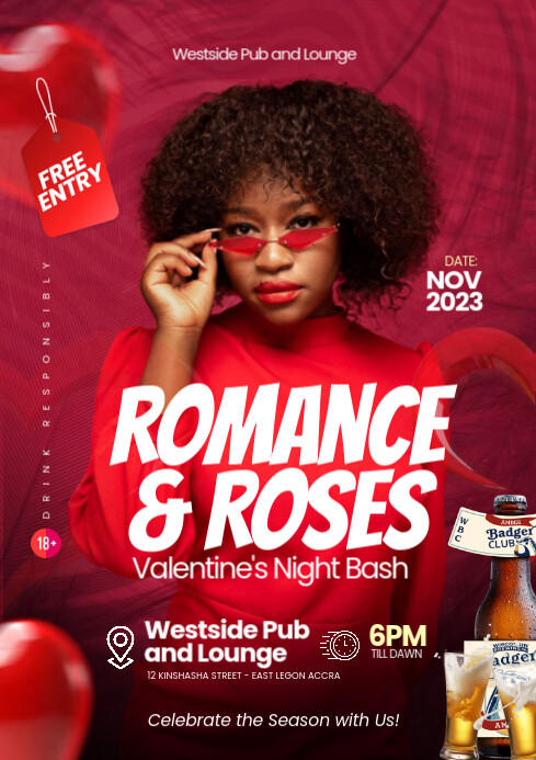 Romance & Roses Valentine Night Bash Template | PosterMyWall