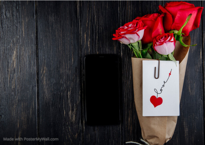 Romantic Bouquet with Love Note on Dark Wood Template | PosterMyWall