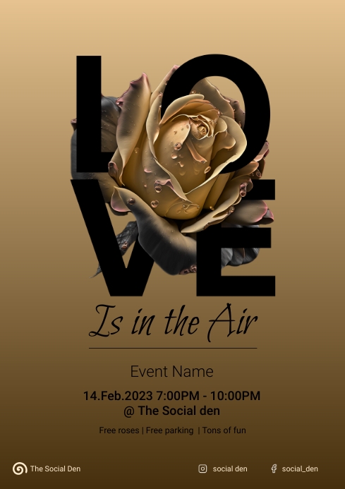 Romantic event poster: (gold rose) Template | PosterMyWall