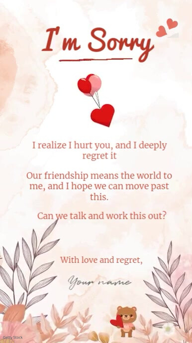 Romantic I'm Sorry Card Template – Editable Floral Apology Note for ...