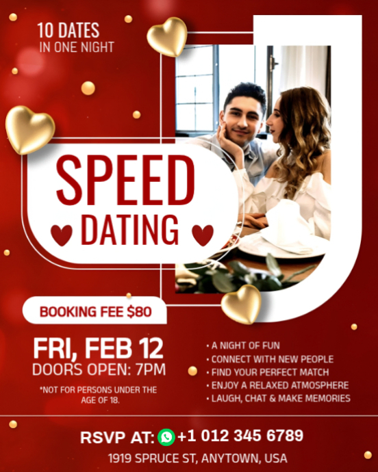 Romantic Red & Gold Speed Dating Singles Event Flyer Template ...
