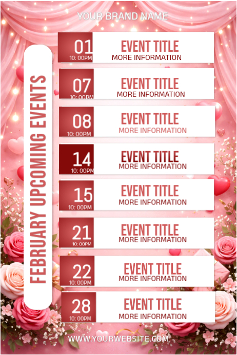Romantic Rose February Upcoming Events Poster Template | PosterMyWall