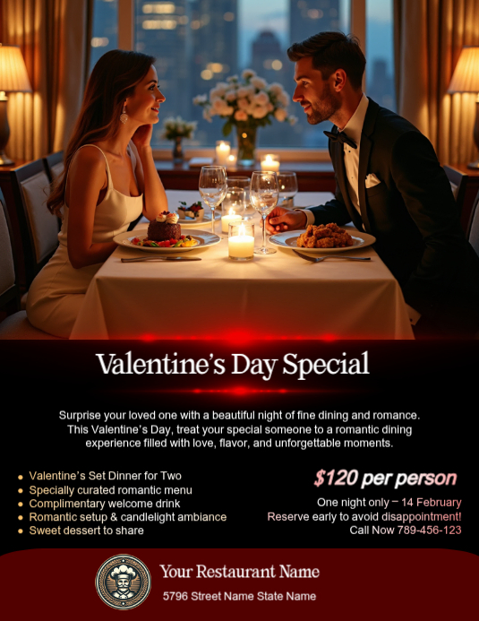 Romantic Valentine's Day Dinner Ad Template | PosterMyWall