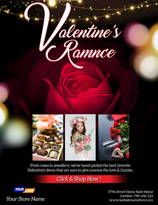 Romantic Valentine's Flyer - Red Rose Background Template | PosterMyWall