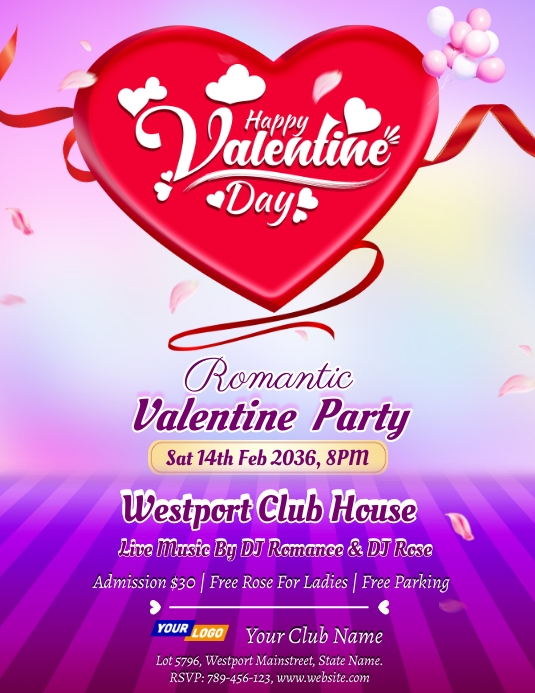 Romantic Valentine's Party Flyer Design Template | PosterMyWall