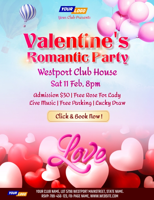 Romantic Valentine's Party Invitation Flyer | PosterMyWall