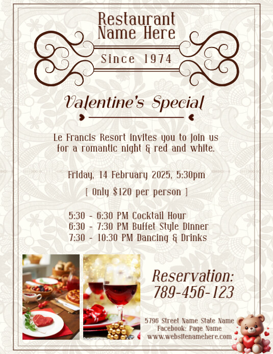 Romantic Valentine Dinner Ad Template | PosterMyWall