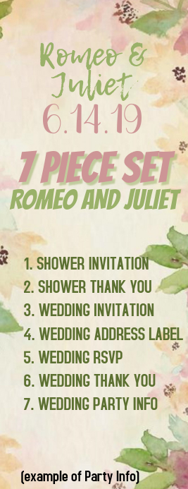 ROMEOANDJULIET 1/2 Letter Wedding Party info Template | PosterMyWall