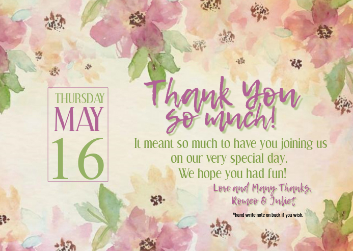 ROMEOANDJULIET Post Card Thank You Template | PosterMyWall