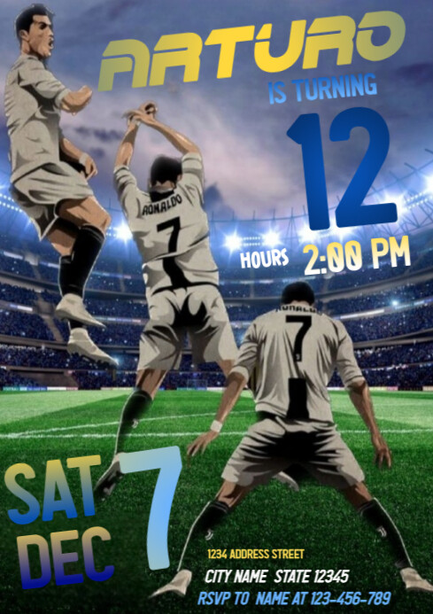 Ronaldo Blue Invitation Ronaldo Happy Brithday Party Celebration ...