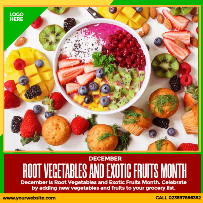 Root Vegetables and Exotic Fruits Month Template | PosterMyWall