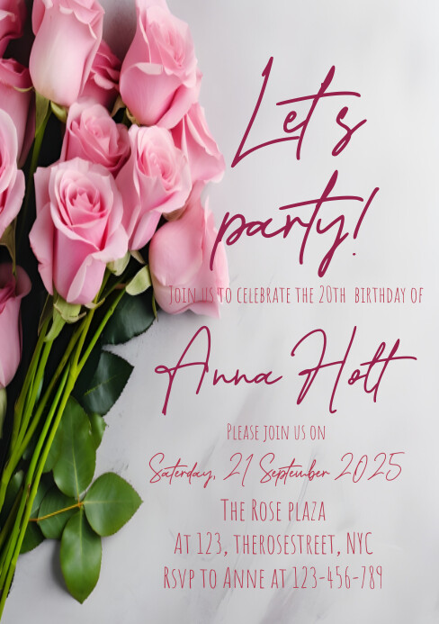 Plantilla de Rose birthday invitation | PosterMyWall