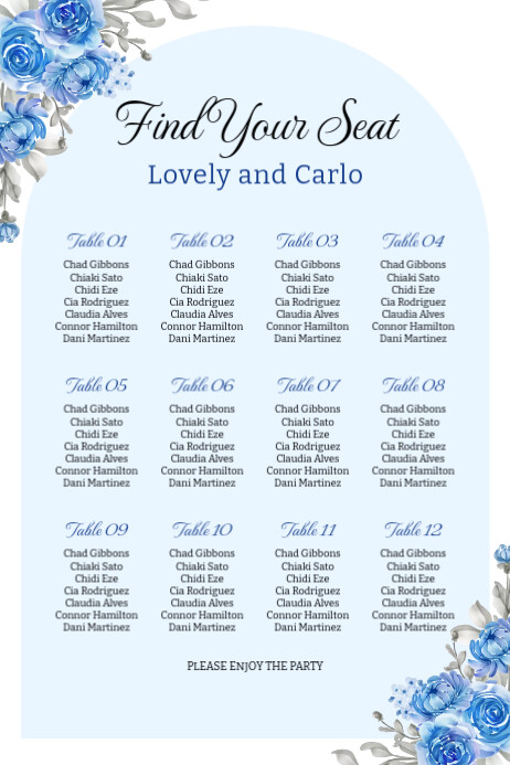 Rose Wedding Seating Chart Template | PosterMyWall