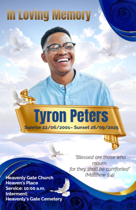 Copy of Royal Blue Half Page Wide Funeral Flyer | PosterMyWall