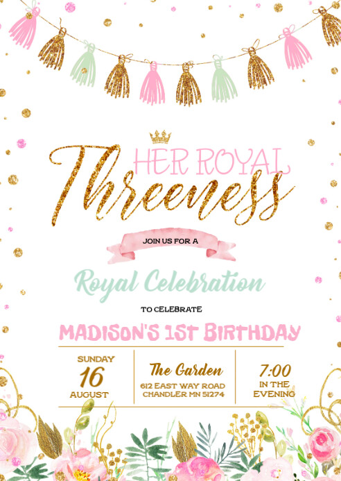 Royal threeness birthday invitation Template | PosterMyWall