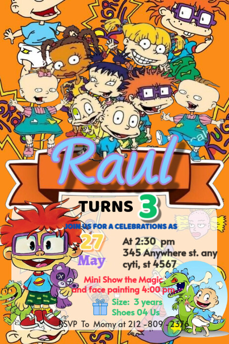 Rugrats invitation Brithday party temple flayer editablet celebration ...