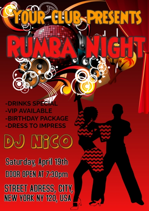 RUMBA NIGHT Template | PosterMyWall