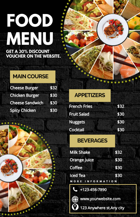 Rust and black geometric restaurant menu 30% Template | PosterMyWall