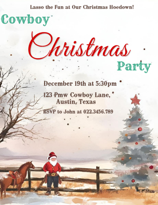 Copy of Rustic Cowboy Christmas Party Invitation – Western Holiday ...