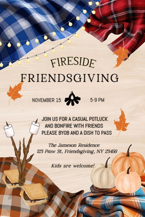 Rustic Fireside Friendsgiving Invitation Poster Template | PosterMyWall