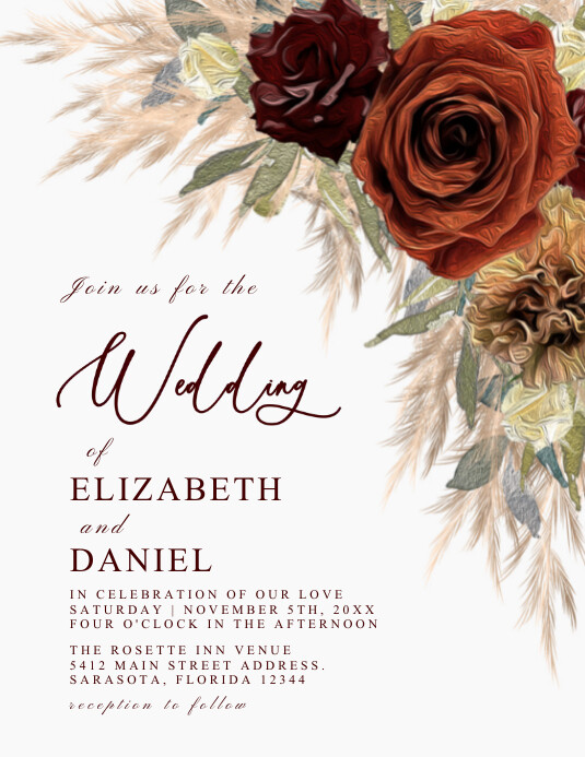Rustic Floral Wedding Invitation Flyer | PosterMyWall